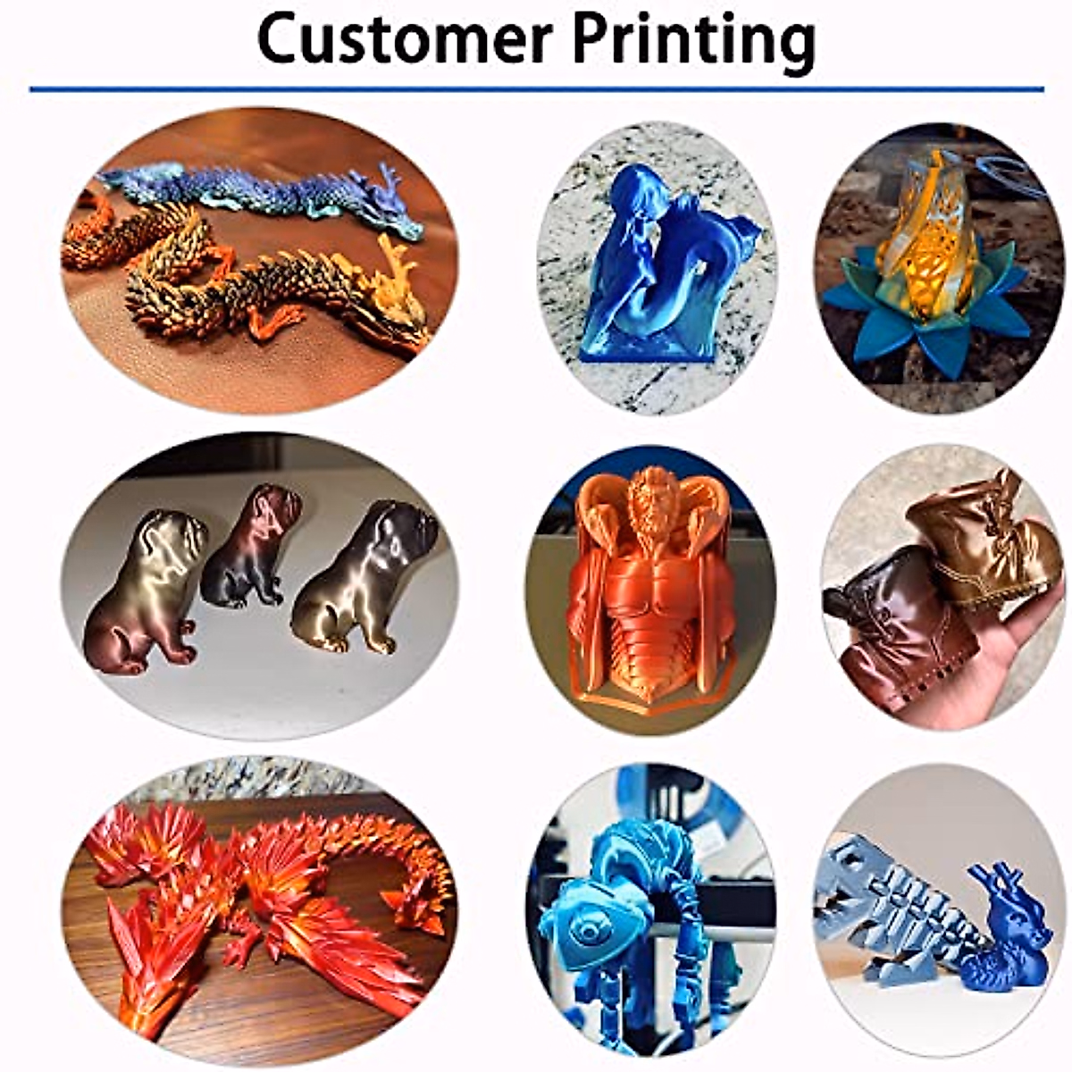 3D Printer Filament Bundle, PLA Filament Silk Shiny PLA Filament 1.75mm +/- 0.02mm, 3D Printing Filament 200g x 4 Spools