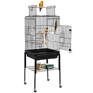 Topeakmart Play Open Top Standing Bird Cage with Removable Stand Wheels Black