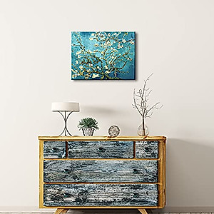 Wieco Art Almond Blossom Modern Framed Floral Giclee Canvas Prints By Van Gogh Famous Oil Paintings Reproduction Flowers Pictures on Canvas Wall Art Ready to Hang for Bedroom Home Decorations