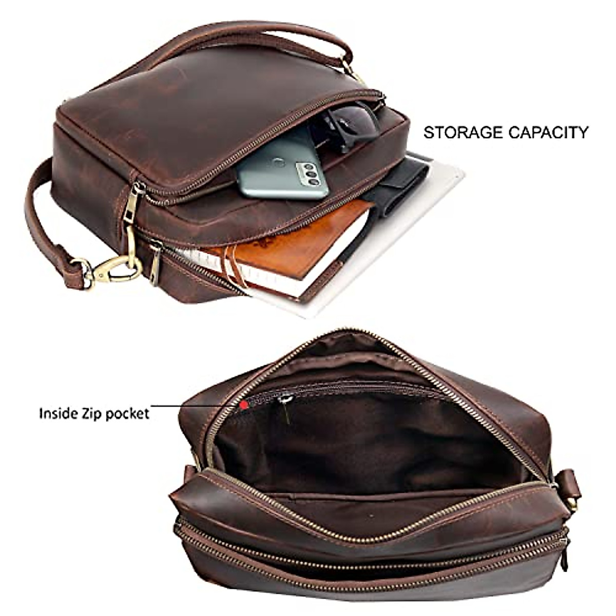 Leather Crossbody Bags for Women, Leather Shoulder Bag, Leather purse Cross Body Bag Full Grain Leather with Adjustable Strap (brown)