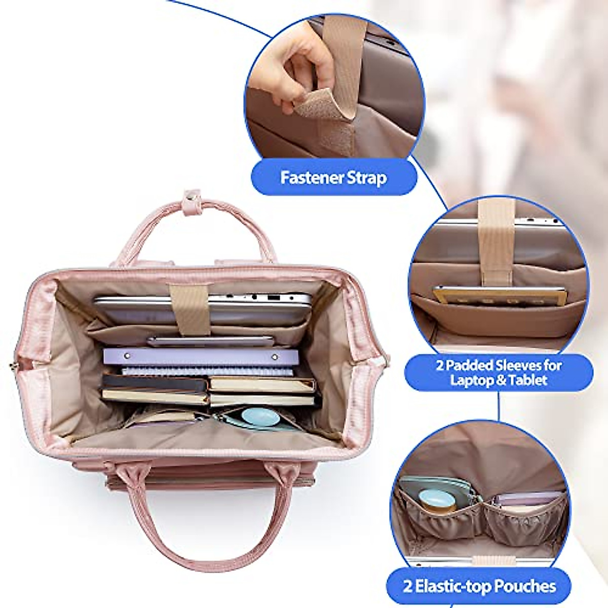 Fasrom Teacher Bag Backpack for Work Women with 14 Inches Laptop Compartment and Pockets for Teacher Supplies (Empty Bag Only, Patent Design), Pink