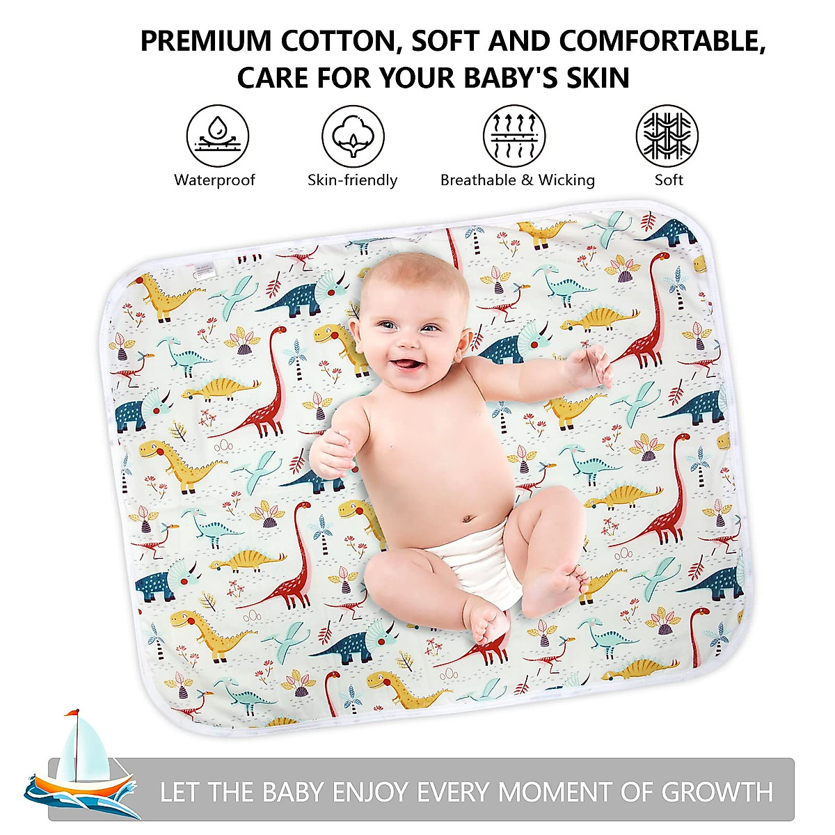 2Pcs Diaper Changing Pads for Baby, Dinosaur Change Mat, 3Layers Waterproof Change Pad Foldable Absorbent Mats for Women, Reusable Incontinence Underpads for Patient 24''x30'' (Dinosaur Black Star)