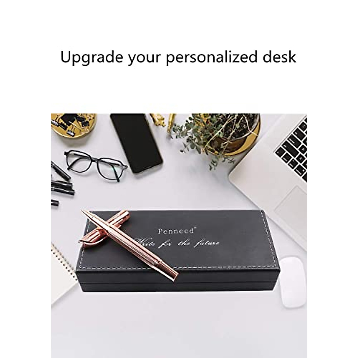 Pemmeed Rollerball Liquid Ink Pens for Women Luxury Box Gel Black Ink Fancy Pen Refillable for Executive Office,Professional,Birthday Nice Pens G5(Rose Gold)