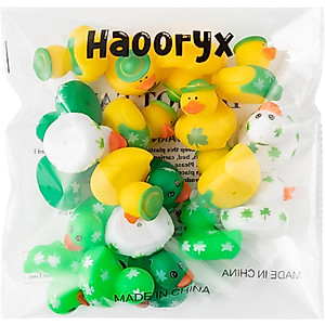 Haooryx 20Pcs St. Patrick's Day Rubber Duck Toys Novelty Squeeze Shamrock Duck Decor for Irish St. Patrick's Day Easter Day Party Favor Goodies Bag Fillers Kids Birthday School Prizes