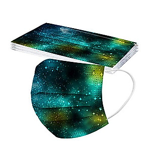50PC Space Disposable Face Mask For Adult With Paper Designs Tie Dye Cute Star Printed Masks Full Face Protection (A)