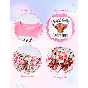 ADIFUN Baby Girl Clothes 18-24 Months Girl Clothing Fall Winter Outfits Wild Hair Don't Care Highland Cow Pink Sweatshirt Flower Pants Western Cowgirl Outfit