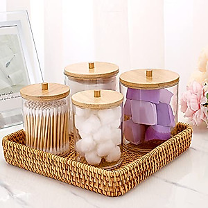 Hipiwe Acrylic Qtip Holder Dispenser with Lid 4-Pack Clear Apothecary Jars Vanity Makeup Organizer Bathroom Accessories Storage Canisters for Cotton Ball Swab Round Pads Floss