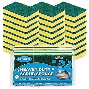 HOMEXCEL 24 Count Heavy Duty Scrub Sponges Kitchen,Small Dish Sponges for Kitchen,Flexible Household Cleaning,3.5"X2.1"X0.9"