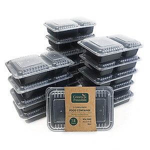 Meal Prep Containers pack | 2 compartment | 32oz | 15 sets per pack.