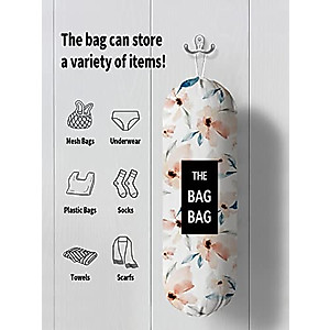 XIKAINUO Retro Flower Kitchen Grocery Storage Bag Holder, Washable Canvas Grocery Shopping Bags, Carrier Plastic Trash Bag Dispenser for Home Kitchen Bathroom Farmhouse Decor Gift