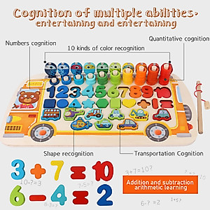 Busy School Bus Learning Montessori Toys for Preschool Toddlers, Puzzles, Math Games, Numbers, Shapes Classifiers, Counting, Stacking and Fishing, Activity Gifts for Boys and Girls of 3 to 5 Years