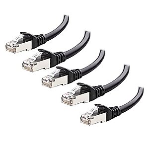 Cable Matters 10Gbps 5-Pack Snagless Short Shielded Cat6A Ethernet Cable 3 ft (SSTP, SFTP Shielded Ethernet Cable, Shielded Cat6 Cable, Cat 6 Shielded Network Cable) in Black