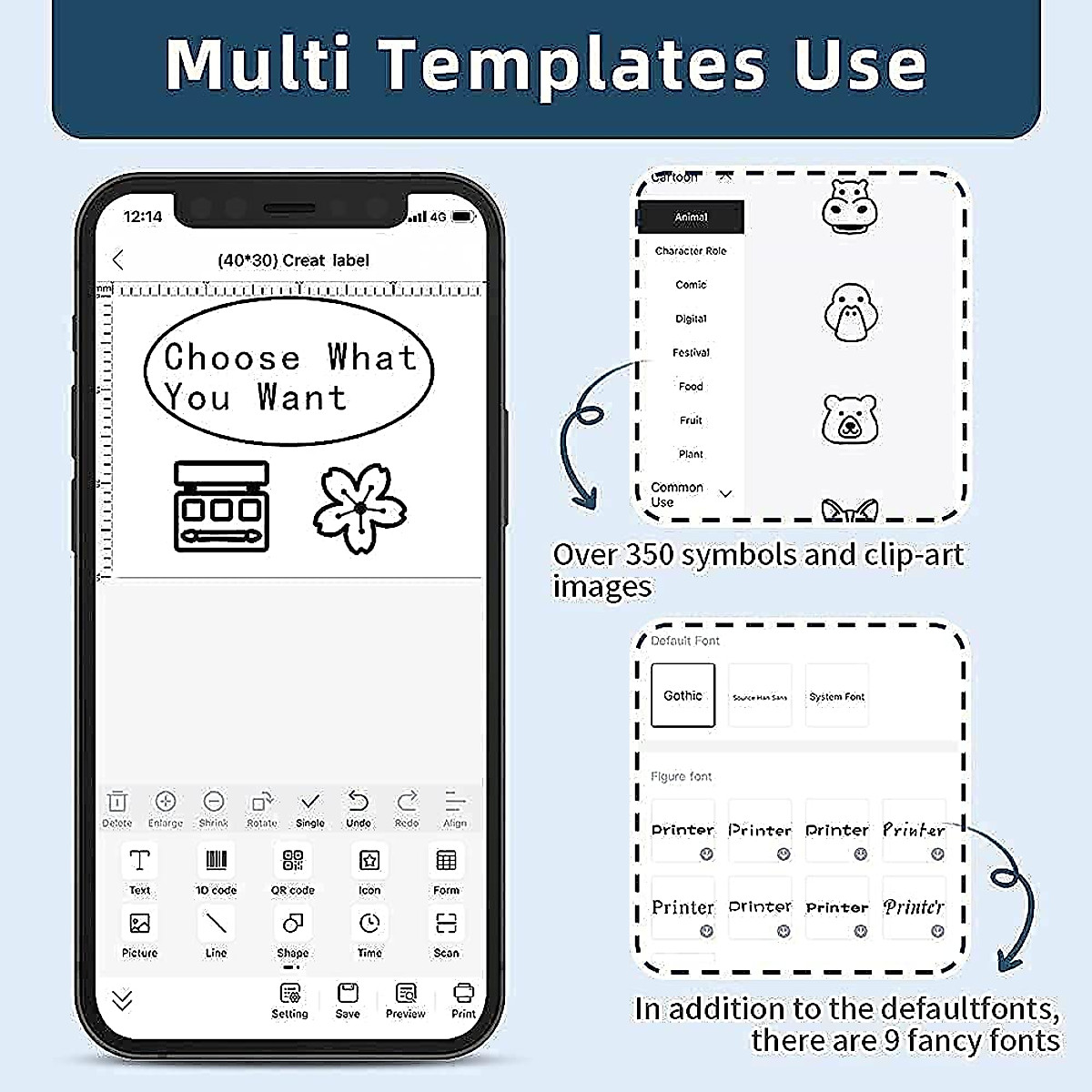 Phomemo Label Printer M120 Label Maker, Barcode Label Printer Portable Bluetooth Label Maker Machine with 3 Rolls 1.18''X0.78'' Thermal Label Paper