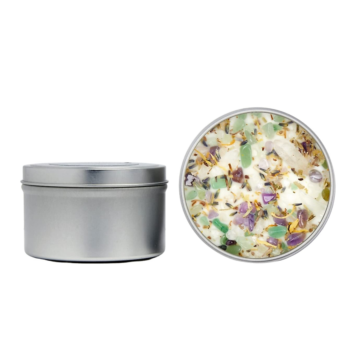 Healing Energy Candle by New Moon Beginnings - Negative Energy Cleansing - Soy Aromatherapy Candle - Handmade Candle with Crystals & Herbs - Energy Healing Candle - 8oz Tin