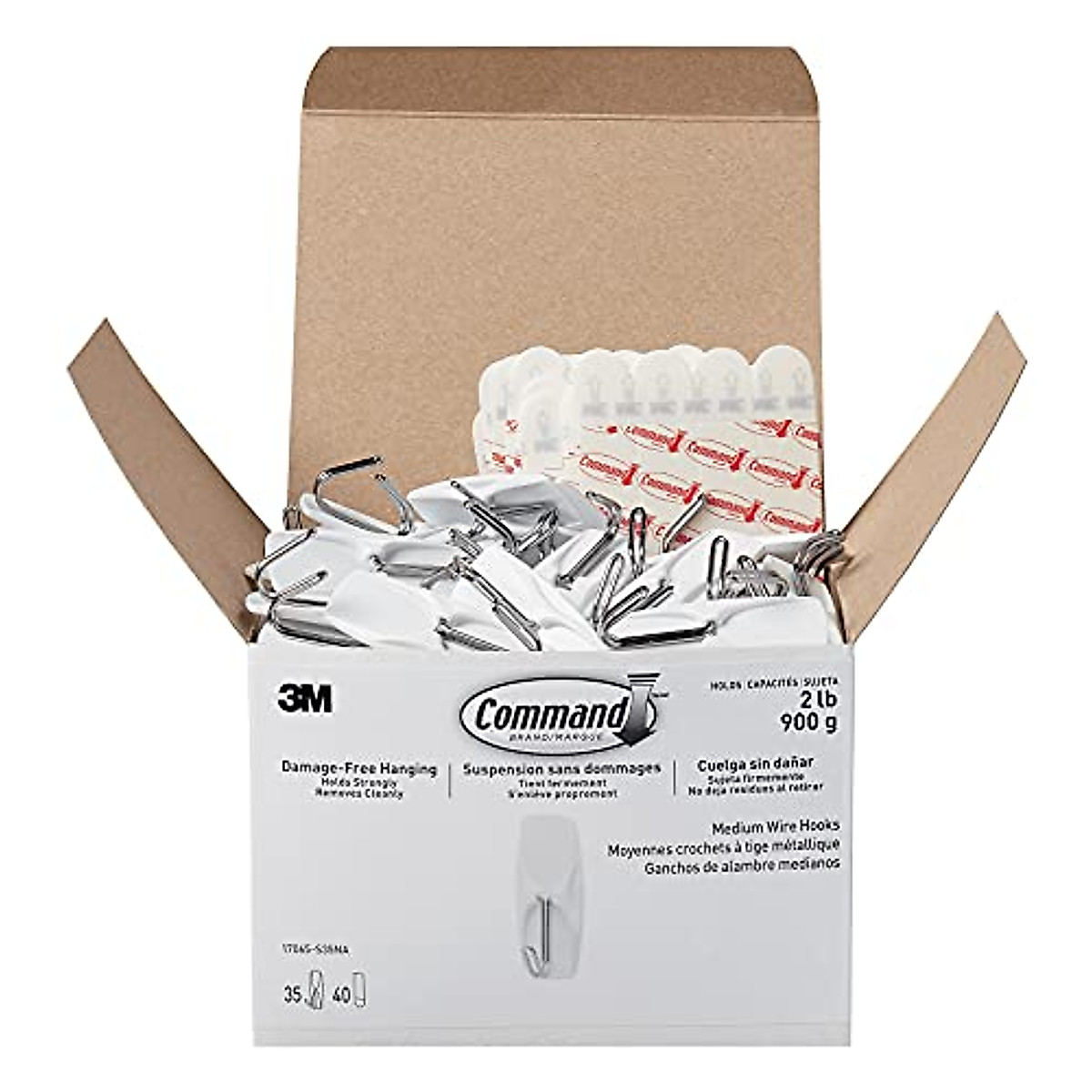 Command 17065S35na General Purpose Hooks, Metal, White, 2 Lb Cap, 35 Hooks and 40 Strips/Pack