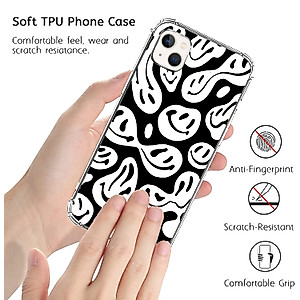 Fisgerod Black and White Smile Face iPhone Case for iphone 13, Trippy Aesthetic Melting Case for Girls Boys Women Men, Unique Trendy TPU Bumper Cover Case for iphone 13