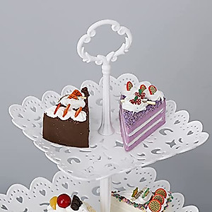 Set of 2 White 3-Tier Cupcake Dessert Stand with Base, Fruits Desserts Candy Sweets Buffet Display Plate Decor Serving Platter for Tea Party Wedding Birthday Baby Shower Celebration Home Decoration