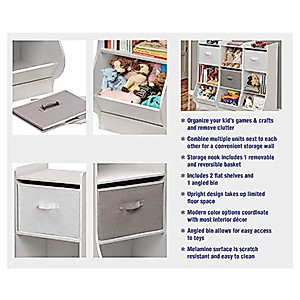 Badger Basket Upright Storage Nook with Reversible Basket, White, Melamine Surface, 2 Shelves, 1 Angled Bin, Customizable Storage Solution for Kids