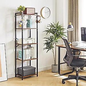 YMYNY Bookshelf, 5-Tier Ladder Shelf Organizer, Narrow Shelving Unit, Corner Storage Racks, Large Capacity Bookcase, for Home Office Living Room Balcony Bathroom, 57.7" H, Metal Frame,UHBC005H