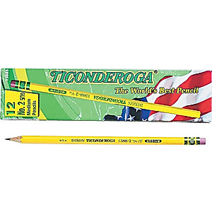 Ticonderoga 13885 Woodcase Pencil, F #2.5, Yellow, Dozen
