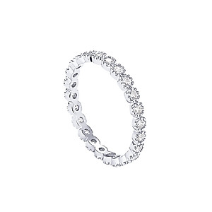 PAVOI 14K White Gold Plated Rings Cubic Zirconia Band | Marquise Milgrain Eternity Bands | White Gold Rings for Women Size 7