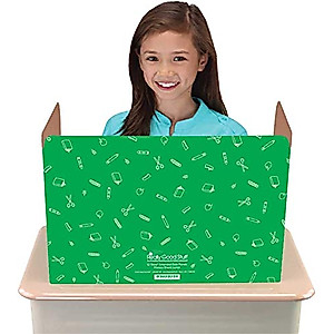Standard Privacy Shields for Student Desks – Set of 12 - 3 Group Colors -Matte - Study Carrel Reduces Distractions - Keep Eyes From Wandering During Tests, Red, Blue & Green School Supplies Pattern