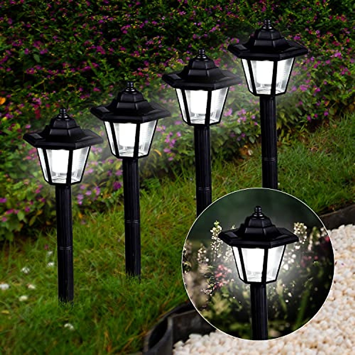 LAUREL CANYON 4 Pack Solar Pathway Lights, LED Bulbs Solar Walkway Lights Auto On/Off, Outdoor Landscape Lights for Garden, Lawn, Path, Yard Black
