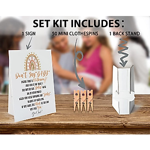 Don't Say Baby Baby Shower Game, Don't Say Baby Sign(Sign 8x10 Inch), Boho Rainbow, 1 Standing Sign + 50 Clothespins(ds58)