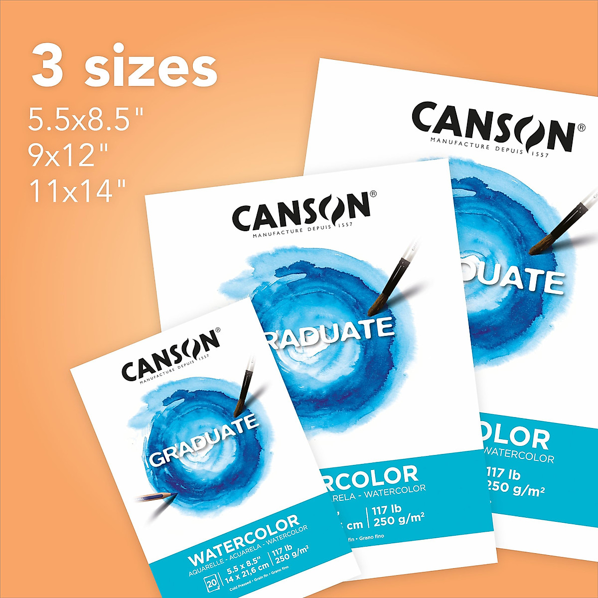 Canson Graduate Watercolor Pad, Foldover, 9x12 inch, 20 Sheets | Artist Paper for Adults and Students - Painting, Gouache, Mixed Media and Ink