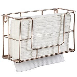 MyGift Wall Mountable Copper Tone Metal Wire Dispenser for Z-Fold, C-Fold and Trifold Paper Towels, Tabletop or Hanging Folded Disposable Hand Towel Tray Holder Rack