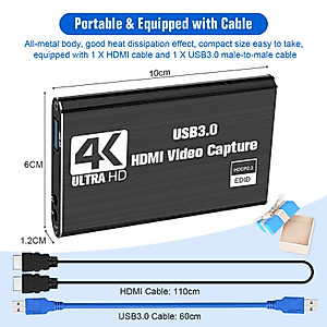 Capture Card, HDMI Video Capture Card, Switch Capture Card, HDMI to USB Game Capture Card for Streaming Video Game Recording 4K Input 1080P 60FPS Output, Video Capture Device Work with PS4/PS5/PC/OBS