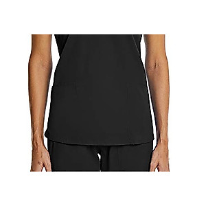 Scrubs for Women Set 6 Pocket 4-Way Stretch V-Neck and Semi-Tapered Pant Elements EL9925 (Black, Medium)