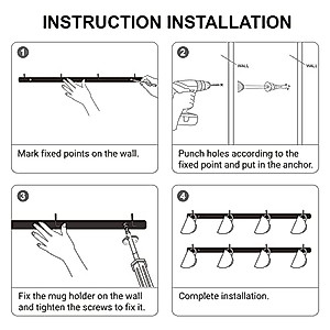 Dahey Mug Holder Metal Coffee Mug Rack Wall Mounted with 12 Mug Hooks, Set of 3, Mug Display Rack Cup Holder Storage for Kitchen Dining Room Coffee Bar, Black