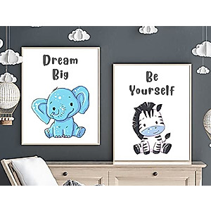 Safari Nursery Decor for Baby Boys Newborn, Set of 6 Unframed 8x10 Inch Jungle Themed Neutral Prints for Baby Room Classroom Birthday Wall Decor, Extra Thick Motivational Quotes Poster Made to Last