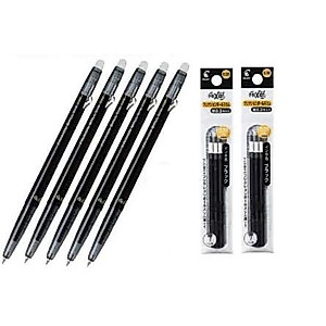 Pilot FriXion Ball slim Retractable Erasable Gel Ink Pens,fine Point, 0.38 Mm - Black Ink- Value set of 5 & 6 Gel Ink Pen Refill Pack