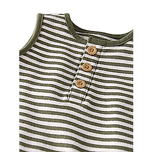 little planet by carter's unisex-baby Terry Jumpsuit made with Organic Cotton, Olive Stripes, 6 Months