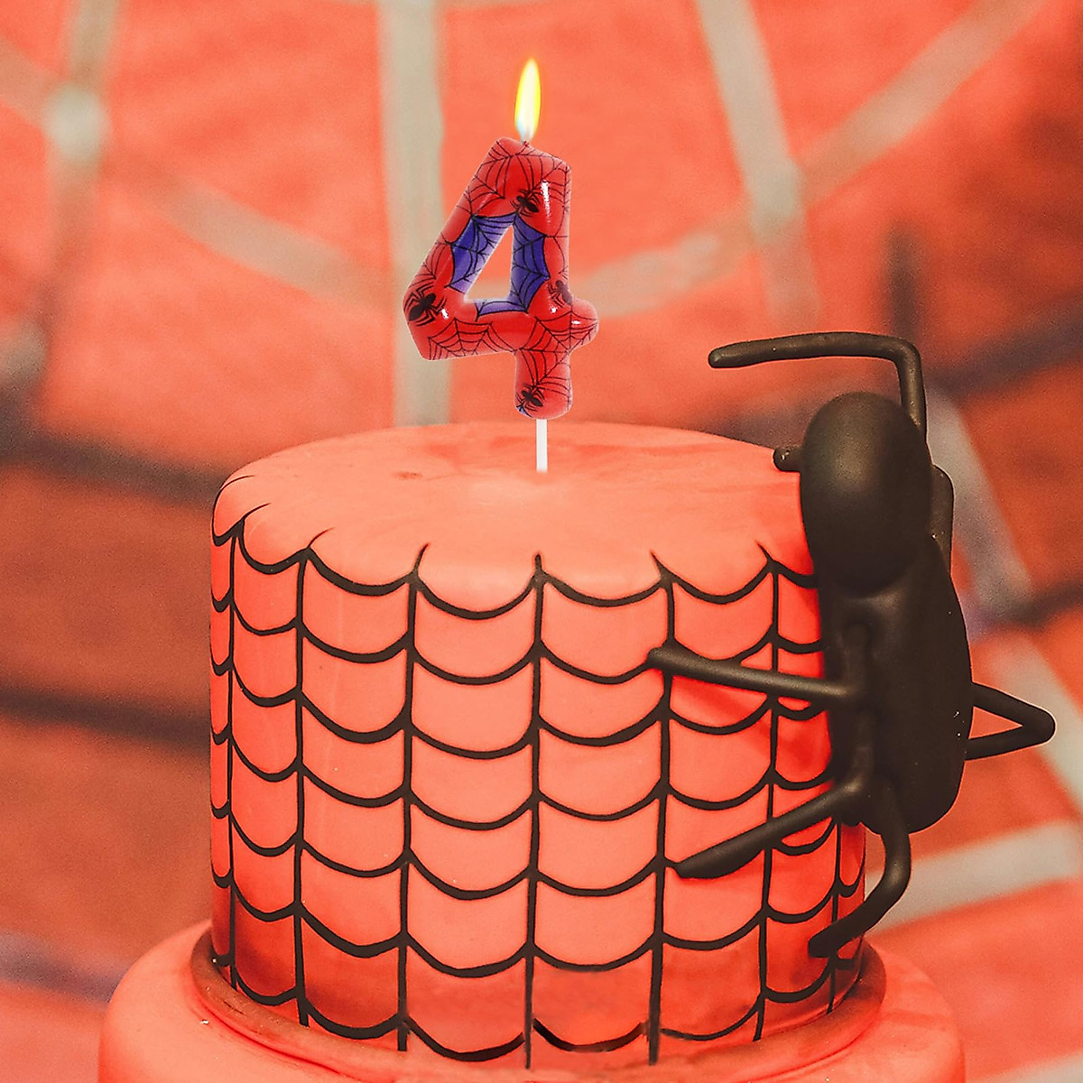 OGnomiFX Birthday Candles for Cake - Number 4 Candle, Spider Candle Cake Decor, 4 Candle for Birthday Boy/Girl, Spider Cartoon Themed Birthday Party Supplies, Spider Number Candles