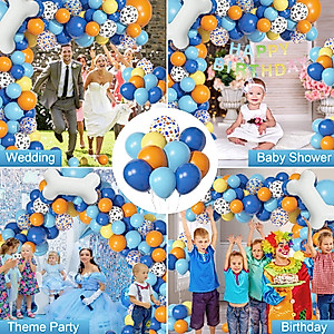 128Pcs Blue Birthday Party Supplies Balloons Garland Kit, Blue Orange Yellow White Bone Dog Paw Balloons Arch Banner for Baby Shower Girls and Boys Blue Theme Happy Birthday Party Decorations