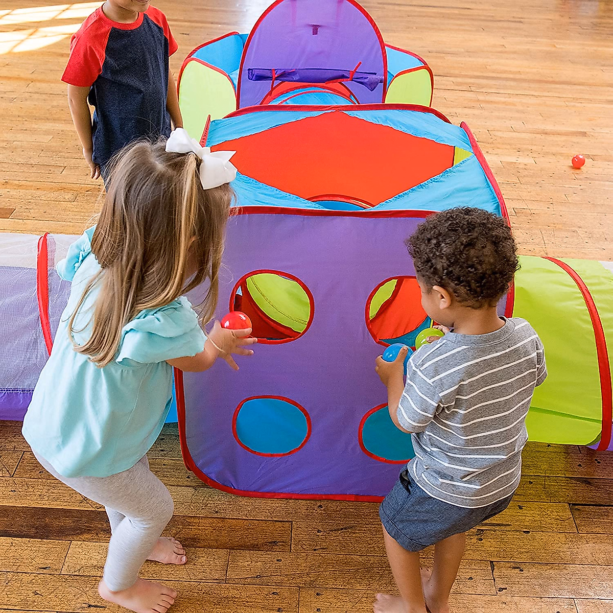 Hide and Slide 7pc Kids Ball Pit Play Tent and 20 Balls, Toddler Jungle Gym Play Tent Crawl Tunnel Toy for Babies Infant Children, Birthday Gift Girls Boys, Indoor Outdoor Gift, Portable Play Center