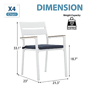 JOIVI Patio Aluminum Chairs Set of 4, Outdoor Stackable Dining Chairs with Armrest and Cushions for Outside Lawn, Garden, Backyard, Indoor Kitchen, Navy Blue