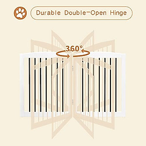 PUPETPO Freestanding Pet Gate for Dogs, Foldable Wooden Dog Gate for House, Extra Wide Dog gate, Indoor Dog Gate for Stair, Doorway, Hall, Support Feet Included, 120 Inch Wide, 6 Panels 24", White