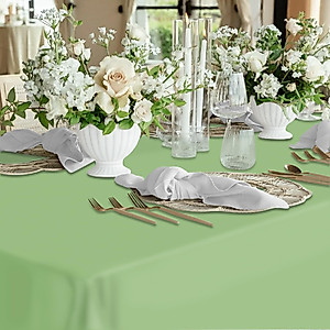 2 Pcs Sage Green Tablecloth Plastic 54 ×108 Inches Rectangle Sage Green Tablecloth Disposable Plastic Waterproof Table Cover for Outdoor Picnic, Kitchen, Holiday Birthday Wedding Baby Shower Party