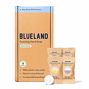 BLUELAND Foaming Hand Soap Tablet Refills - 4 Pack | Eco Friendly Products & Cleaning Supplies | Variety Pack Scents | Makes 4 x 9 Fl oz bottles (36 Fl oz total)