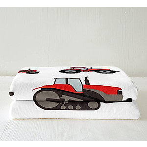 Red Tractor Sherpa Blanket Heavy Equipment Fleece Throw Blanket Kids Boys Girls Harvester Tractor Plush Blanket Farm Equipment Fuzzy Blanket for Sofa Bed Couch,Twin 60x80 Inches