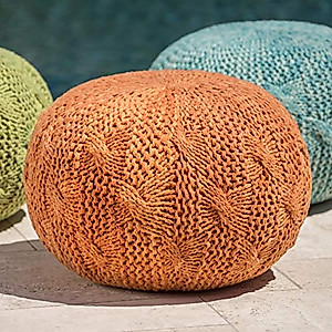 Christopher Knight Home Astra Indoor/Outdoor Fabric Weave Pouf, Orange