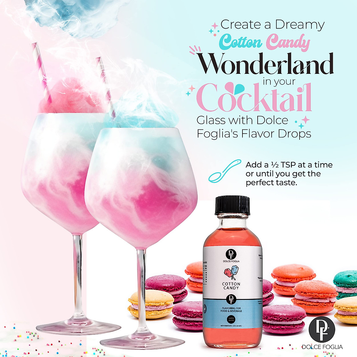 Dolce Foglia Cotton Candy Extract - 2 Ounce Multipurpose Flavoring for Baked Goods, Beverages, Coffee & Desserts - Sugar-Free Perfect For Weight Management, Pack of 2