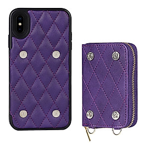 ShunJieTech for iPhone Xs Max Case,for iPhone XSMax Wallet Case with Card Holder,Crossbody Chain Purse Wrist Handbag Strap Leather Cover Case [Card Slots][Coin Zipper Pocket](6.5")-Purple