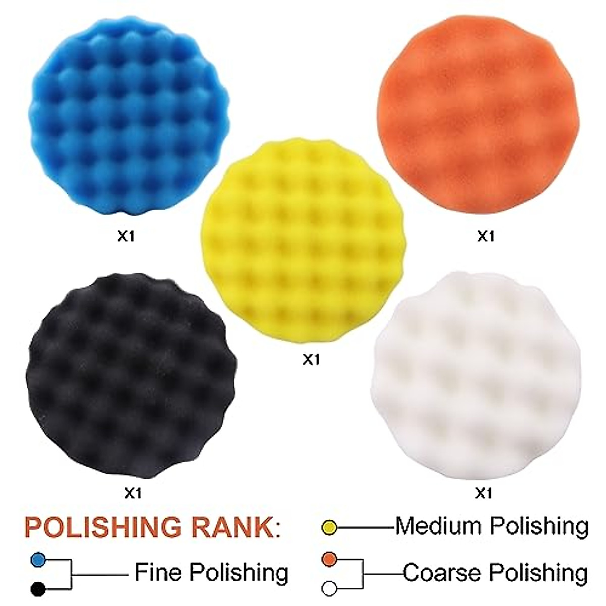 MAXMAN 15 pcs 6 Inch Buffing Pads Foam Polishing Pad Wax Buffer Polish Pads Includes Fiber Pad 5/8-11 Thread Backing Pads Polisher Drill Attachment for Car Detailing