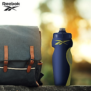 Reebok Squeeze Water Bottles With Athletic Design - Water Bottle 24 oz - Sports Water Bottle - Reusable Water Bottle For Gym, Running, Hiking etc, BPA Free (Navy)