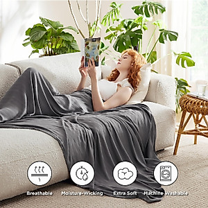 Bedsure Lightweight Cooling Blanket Queen Size, 100% Rayon Derived from Bamboo, Summer Blanket Thin Light Blanket Jacquard Textured, Breathable Grey Cooling Blanket for Hot Sleepers, 90" x 90"